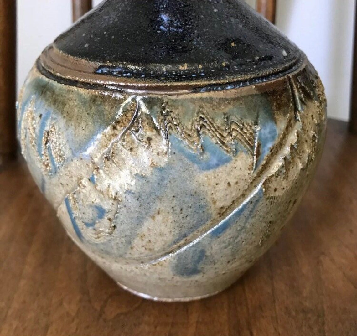 Hares Fur Glaze Artist Signed Hand Thrown Pottery Vase Vessel 7.5” Mid ...