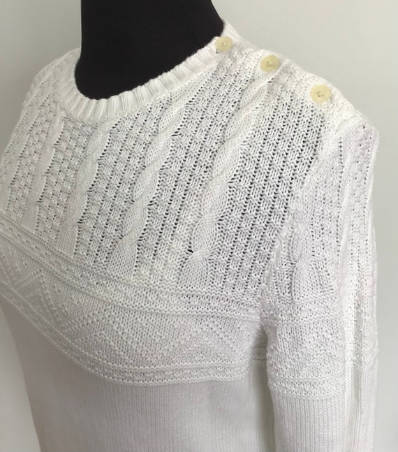 Lauren Ralph Lauren White Cotton Button Shoulder Cabl… - Gem