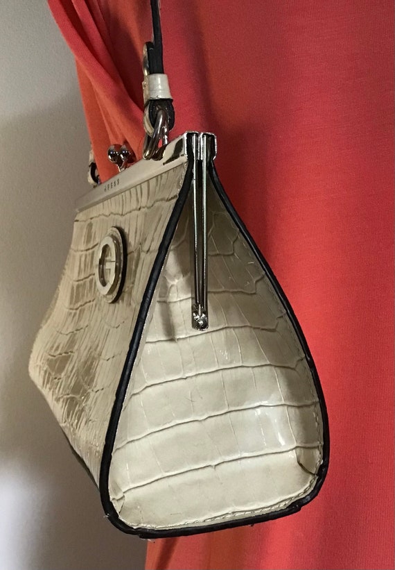 Guess Crocodile Embossed Kiss lock Winter White Top H… - Gem