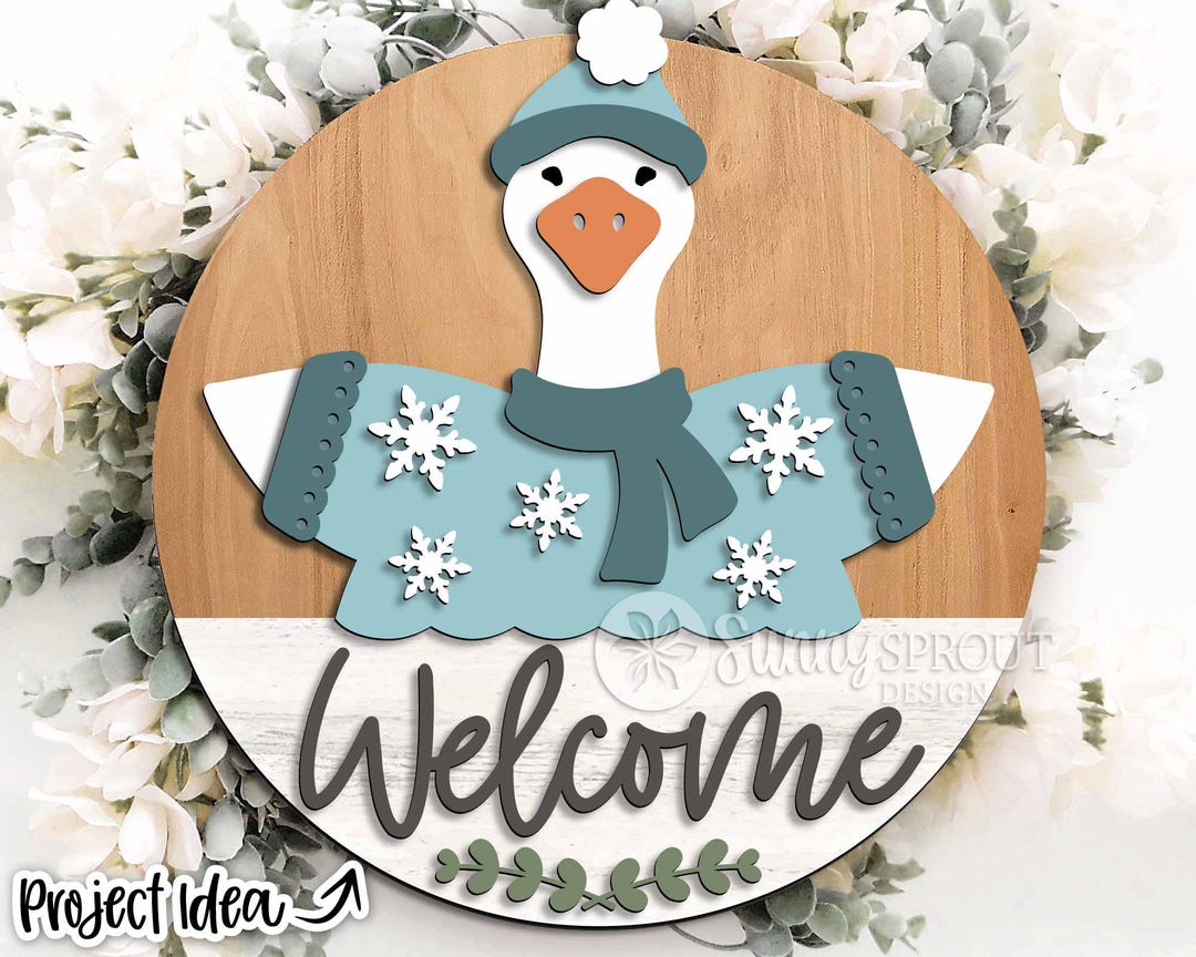 Goose Welcome Winter Sign, Round Door Hanger Svg, Glowforge Laser File ...