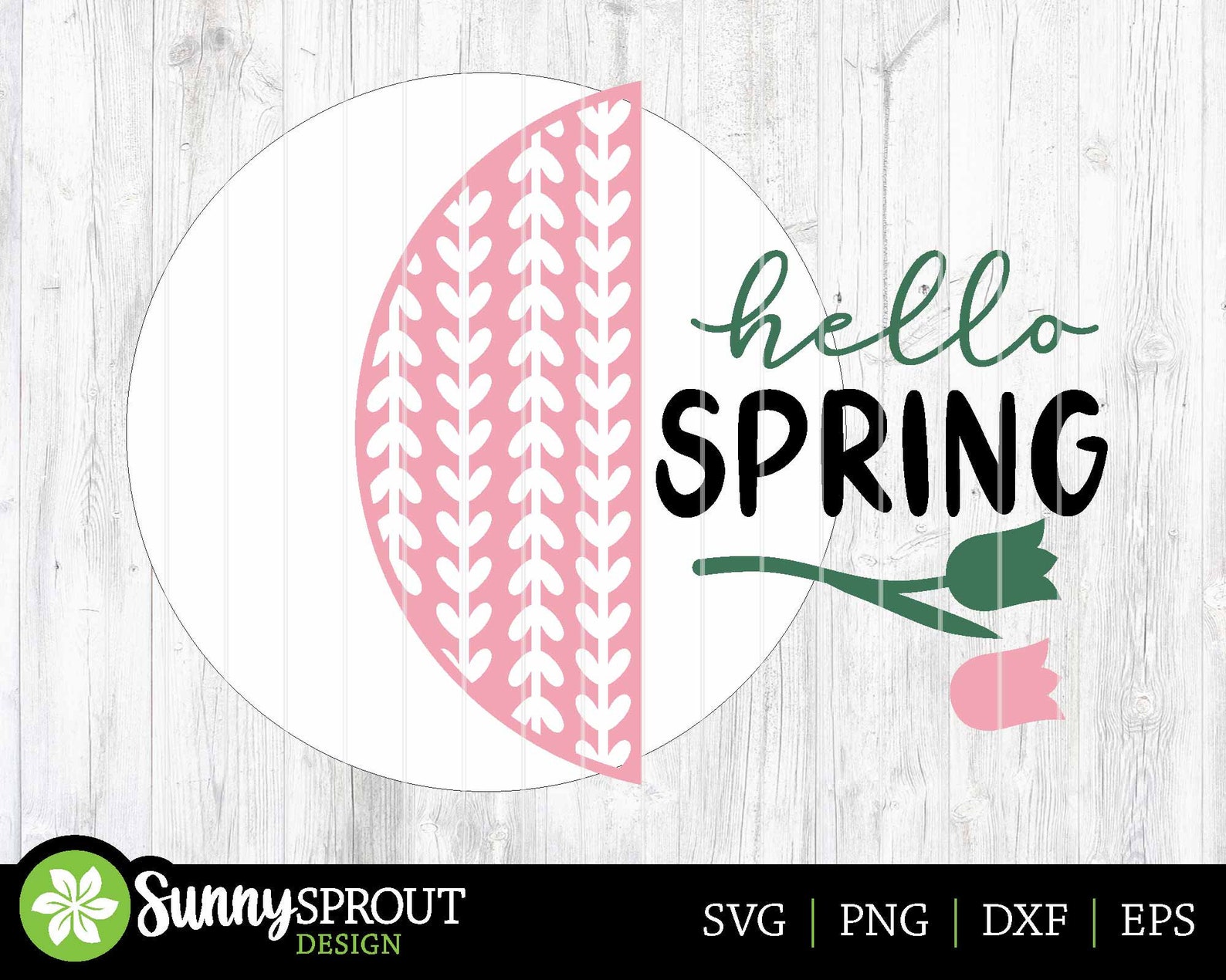 Hello Spring Vertical Pattern Sign, Round Door Hanger Svg, Spring ...
