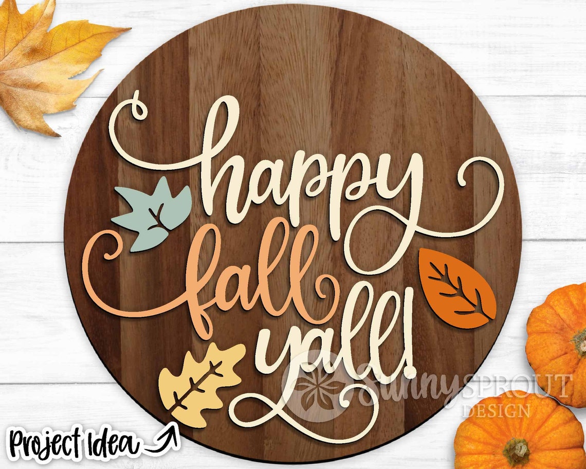 Happy Fall Y'all Script, Digital Download, Round Door Hanger Svg ...