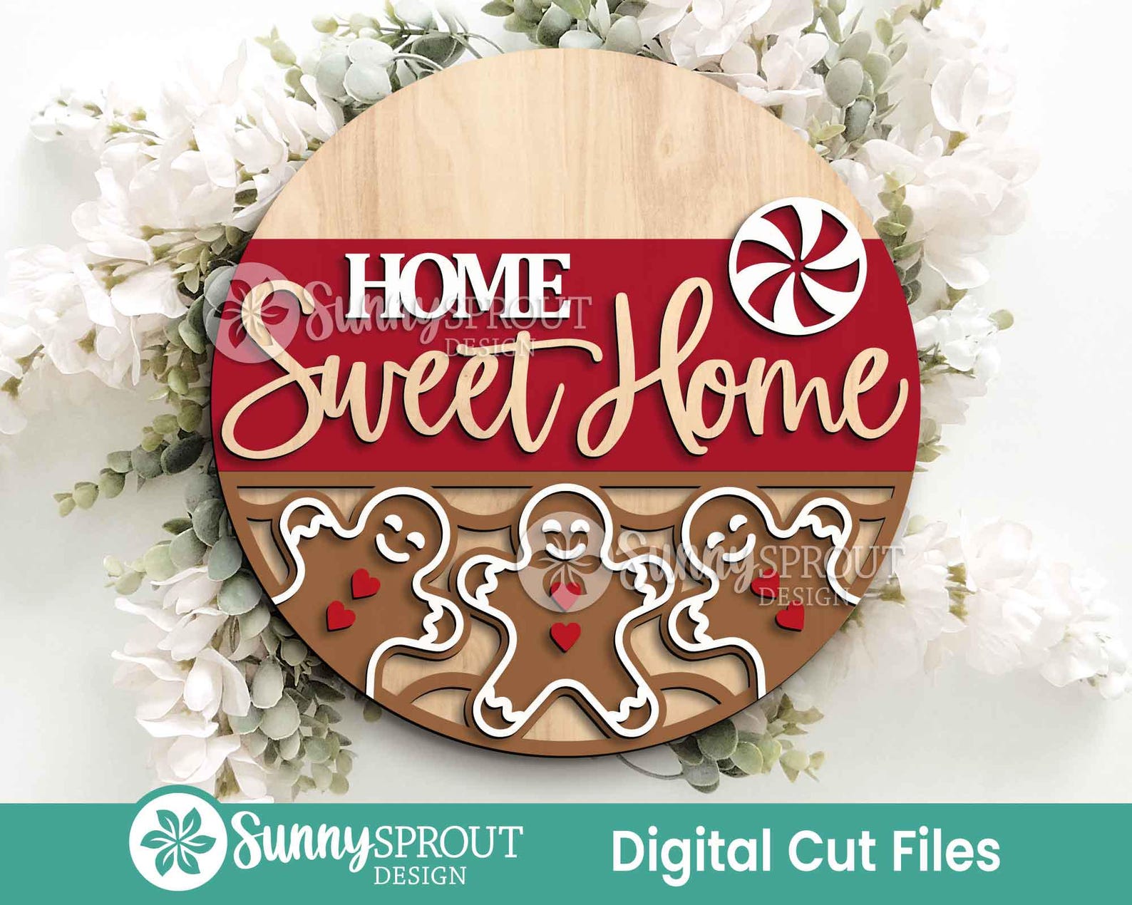 Home Sweet Home Gingerbread Sign, Round Door Hanger Svg, Glowforge ...