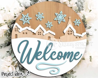 Hello Winter Penguin Sign, DIGITAL Download, Round Door Hanger Svg ...