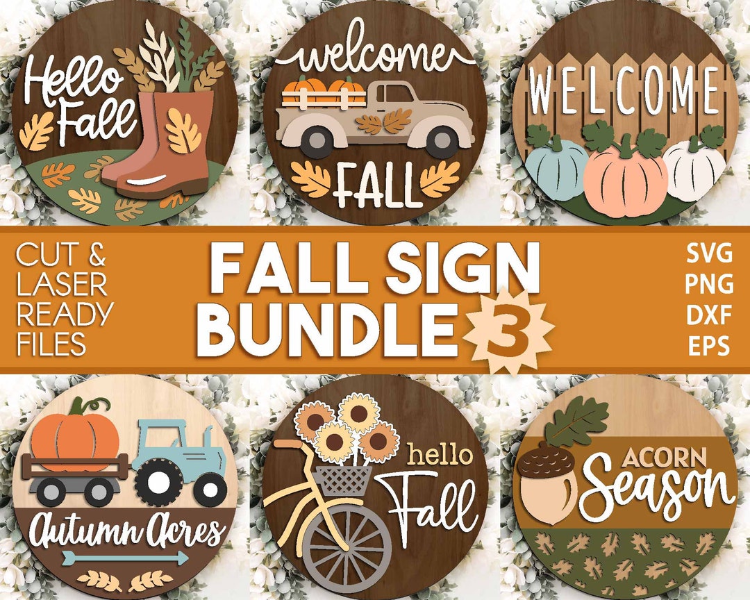 Fall Laser Sign Bundle 3, Digital Download, Round Door Hanger ...