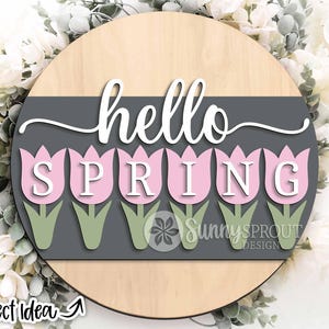 Hello Spring Tulip Flowers Sign, Digital Download, Round Door Hanger ...