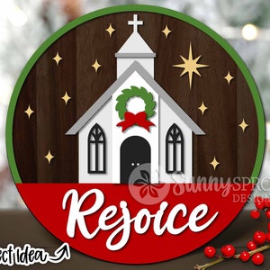 Rejoice Christmas Church Sign, DIGITAL Download, Round Door Hanger Svg ...