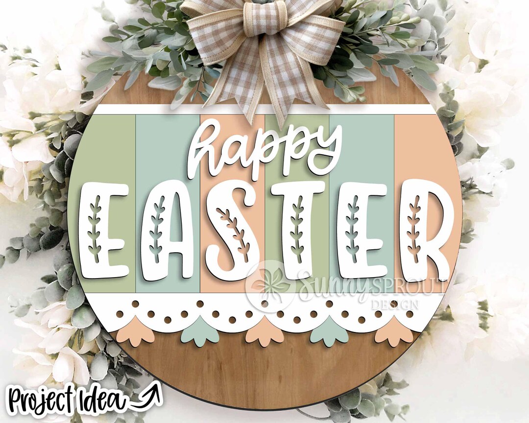Happy Easter Plank Sign, Digital Download, Round Door Hanger Svg ...