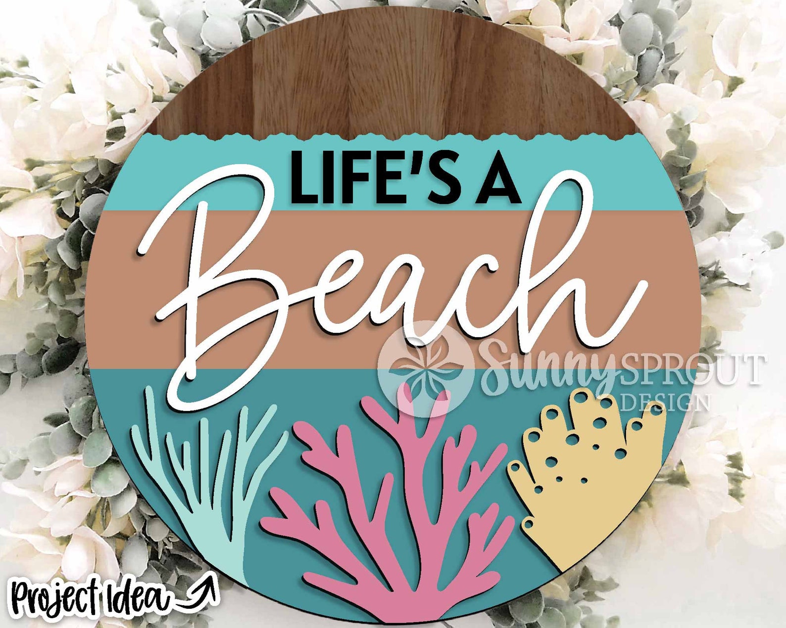 Life's A Beach Coral Sign Digital Download Round Door - Etsy