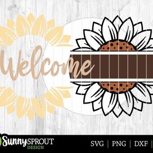 Welcome Split Sunflower Sign, Digital Download, Round Door Hanger Svg ...
