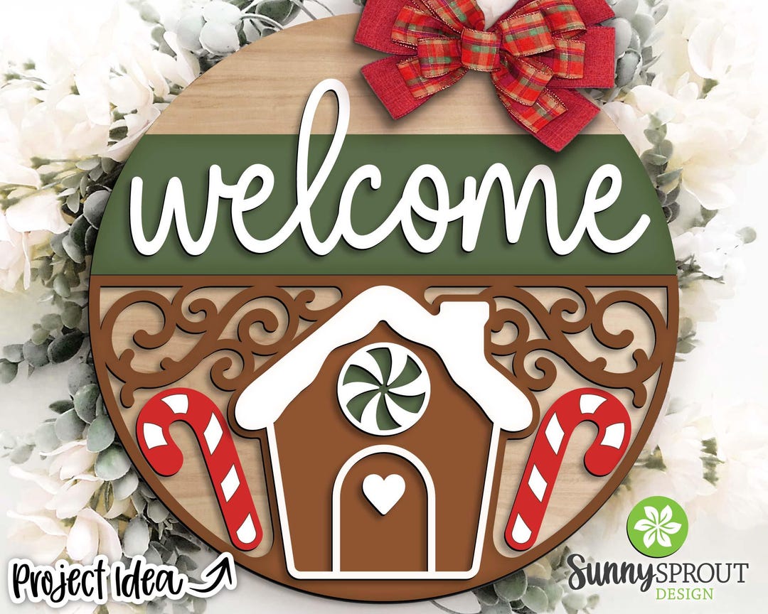Welcome Gingerbread House Sign, DIGITAL, Round Door Hanger Svg ...