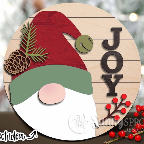 JOY Santa Gnome Round Sign DIGITAL Download Door Hanger Svg - Etsy