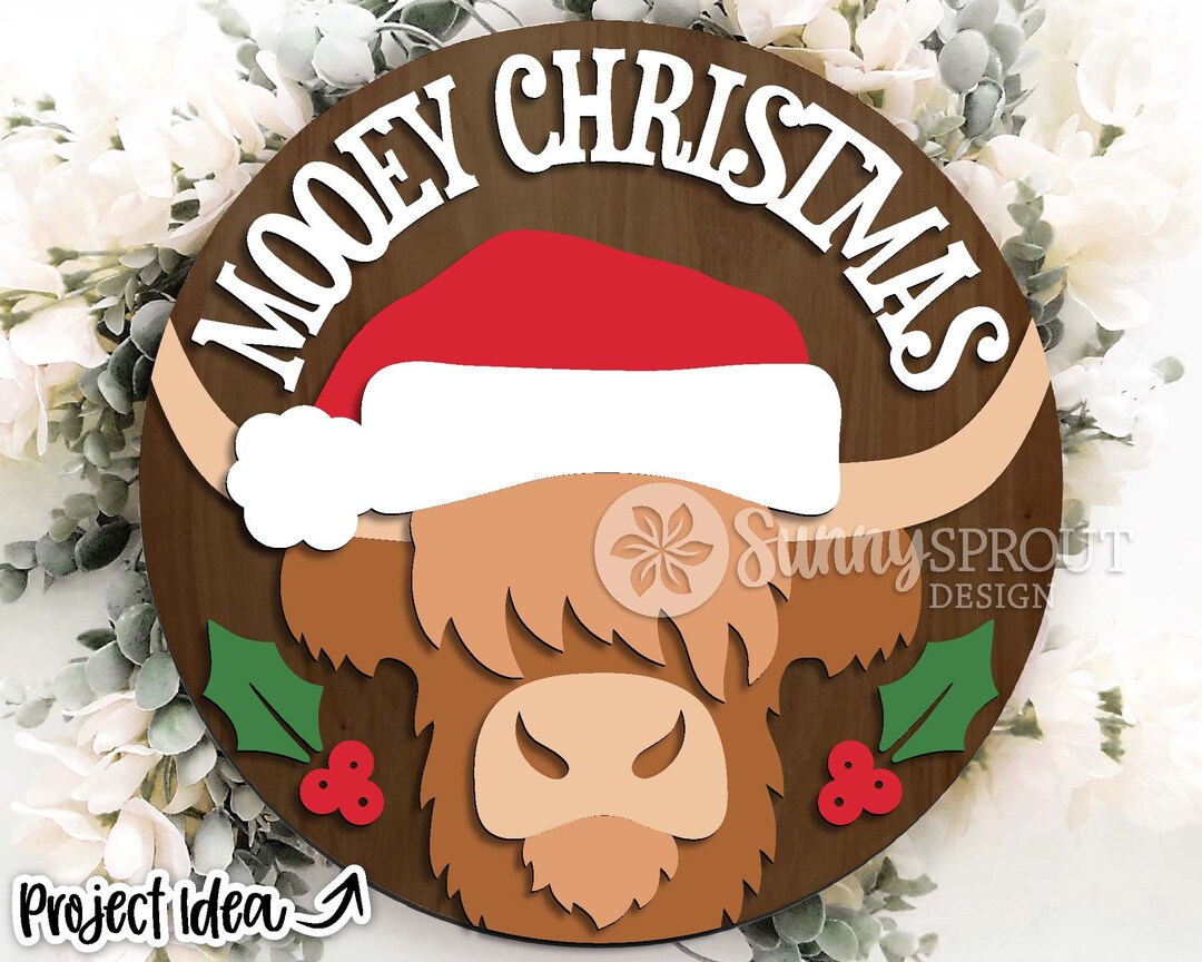 Mooey Christmas Highland Cow Sign, DIGITAL Download, Round Door Hanger ...