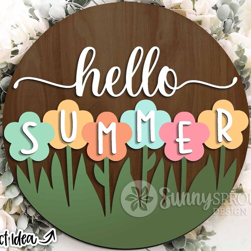 Hello Summer Flower Sign Round Door Hanger Svg Summer - Etsy