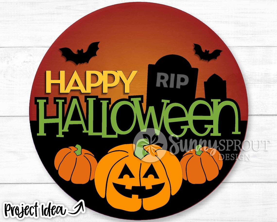 Happy Halloween Sign, Round Door Hanger Svg, Spooky Welcome, Cricut Cut ...
