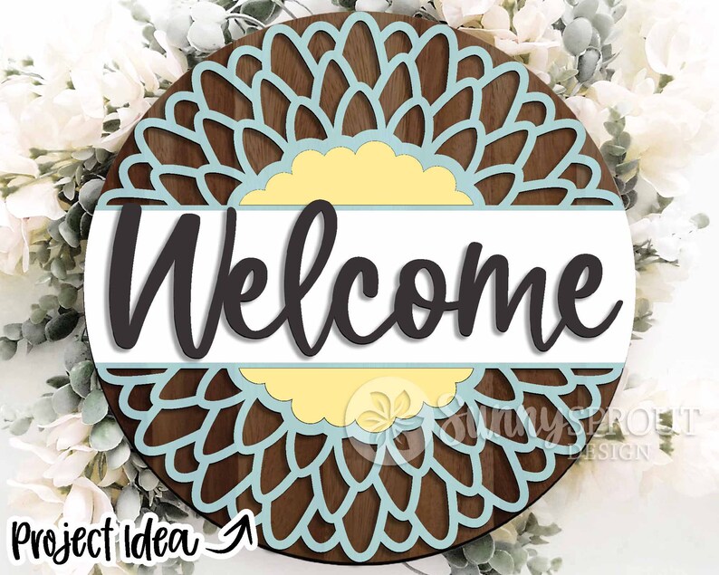 Floral Welcome Laser Sign Bundle, Round Door Hanger Svg, Glowforge ...