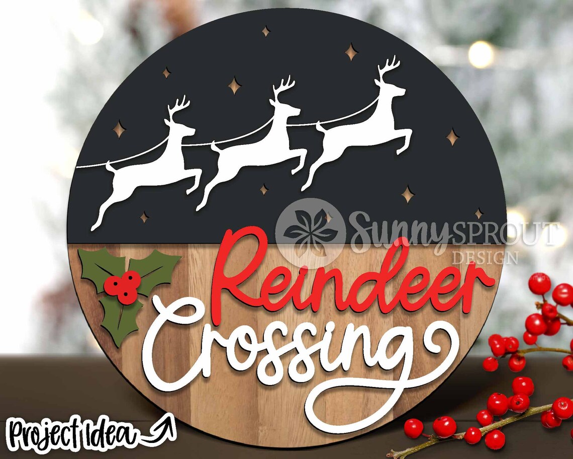 Reindeer Crossing Sign DIGITAL Download Round Door Hanger - Etsy