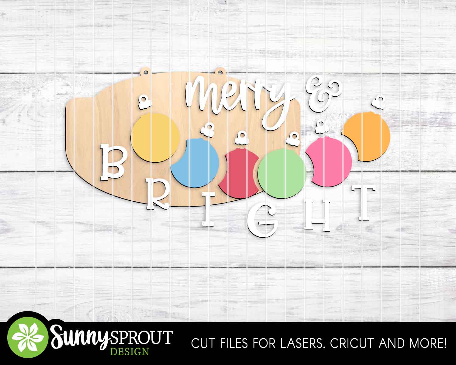 Merry & Bright Ornaments Sign, Door Hanger SVG, Glowforge Laser File ...