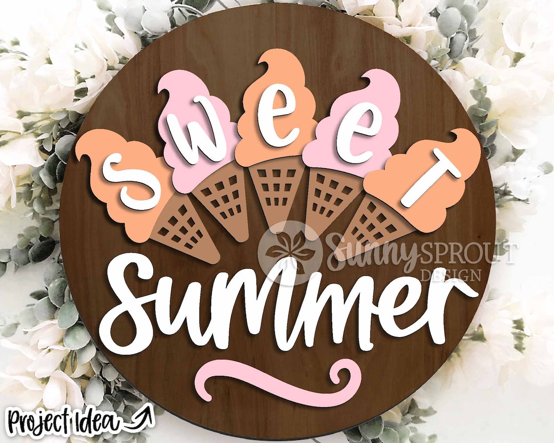 Sweet Summer Ice Cream Cone Sign, Digital Download, Round Door Hanger ...