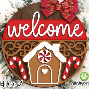 Welcome Gingerbread House Sign, DIGITAL, Round Door Hanger Svg ...