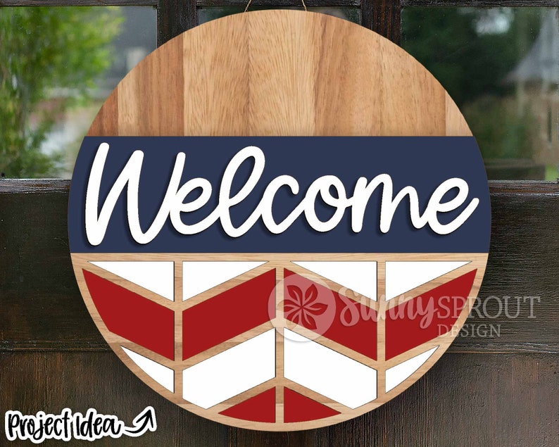 Chevron Geometric Welcome Sign, Digital Download, Round Door Hanger Svg ...