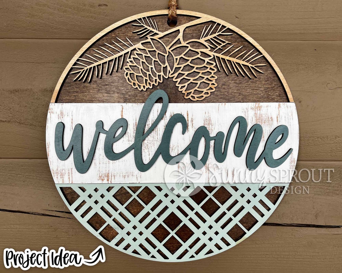 Welcome Pine Cone Sign DIGITAL Download Round Door Hanger - Etsy
