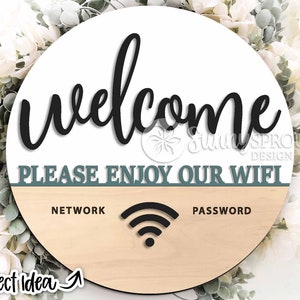 Welcome Wifi Password Sign, Round Door Hanger Svg, Glowforge Laser Cut ...