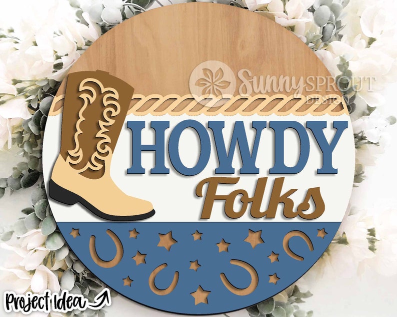 Howdy Folks Cowboy Boot Sign Digital Download Round Door - Etsy