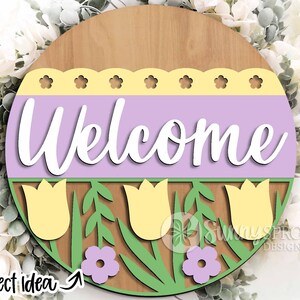Welcome Tulip Sign, Round Door Hanger Svg, Glowforge Laser Cut File ...