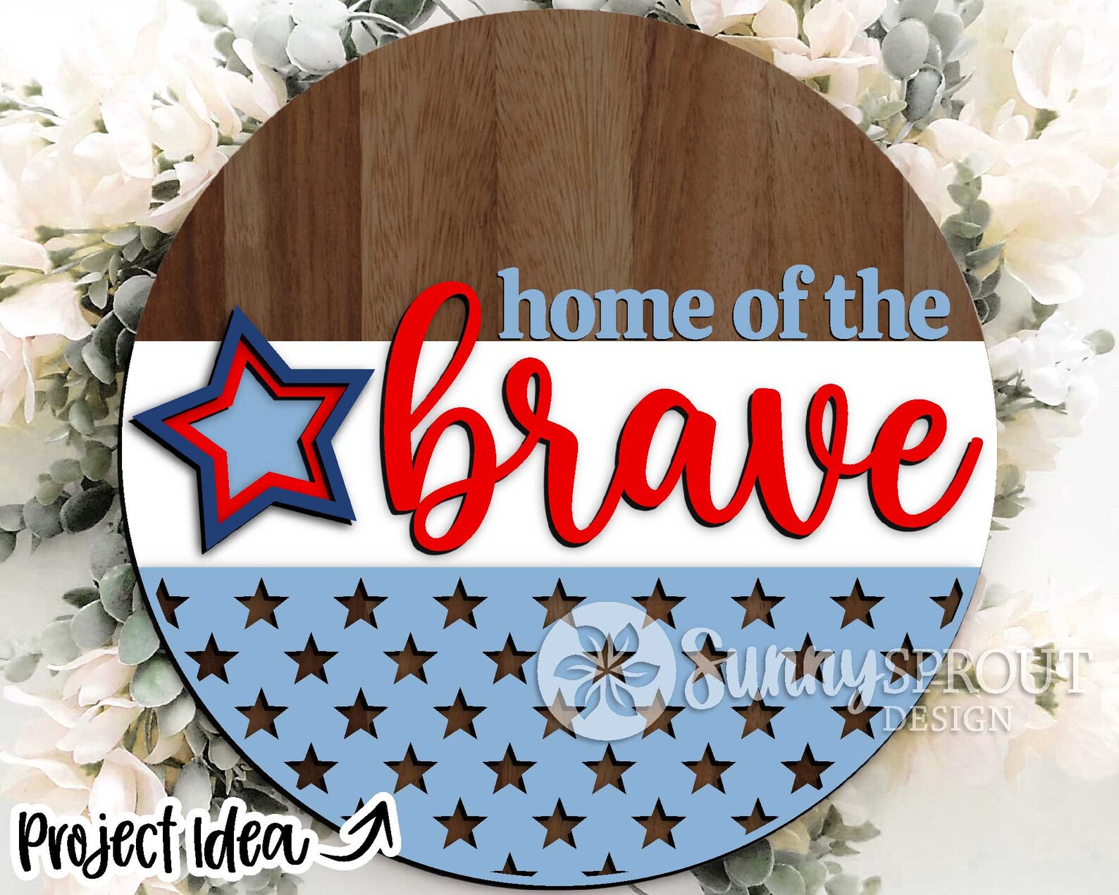 Home of the Brave Star Pattern Sign Round Door Hanger Svg - Etsy