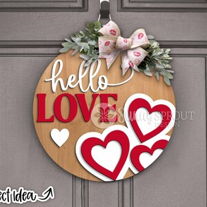 Hello Love Hearts Sign, Digital Download, Round Door Hanger Svg ...