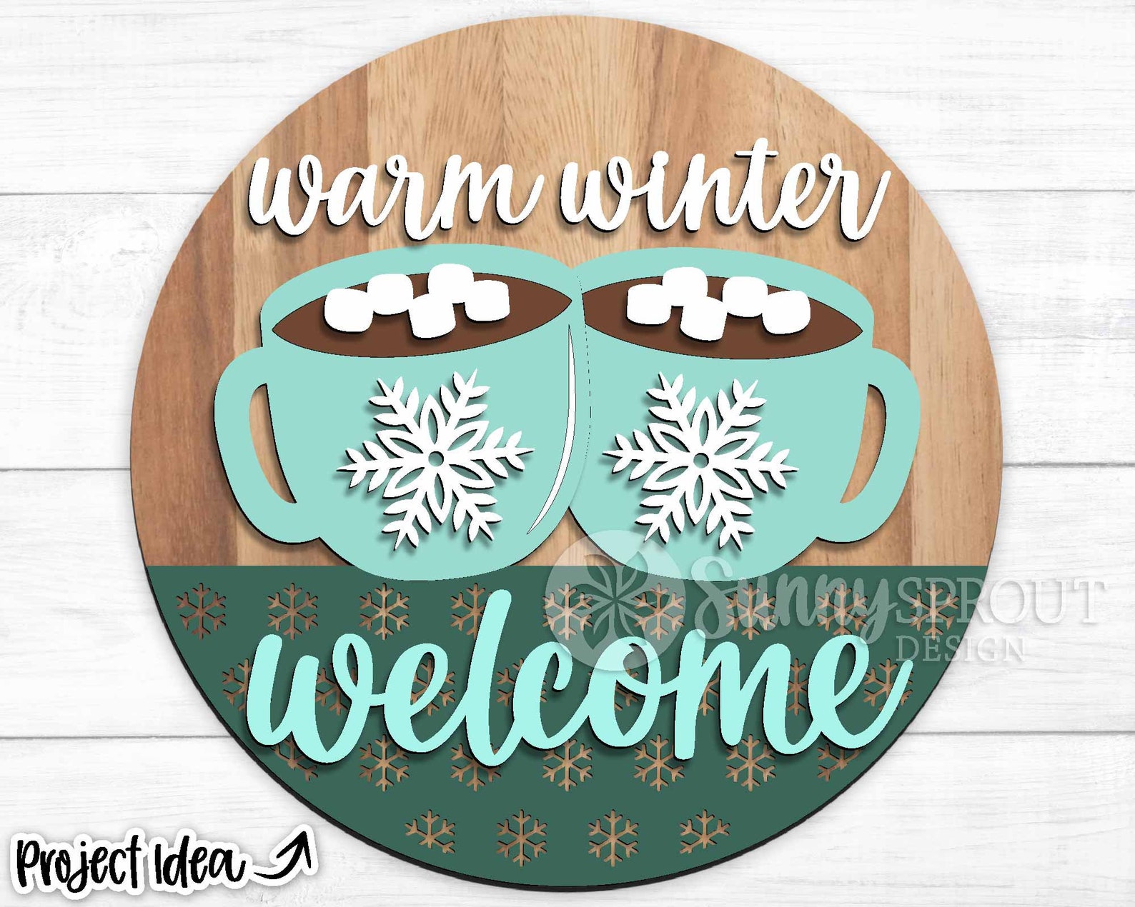 Warm Winter Welcome Hot Cocoa, Round Door Hanger Svg, Glowforge Laser ...