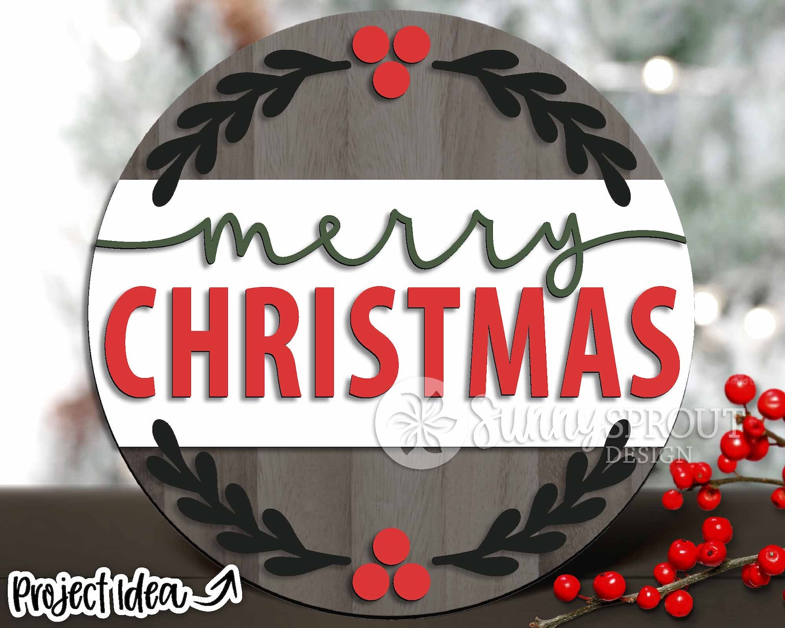 Merry Christmas Holly Sprig Sign, Digital Download, SVG Laser Cut File ...