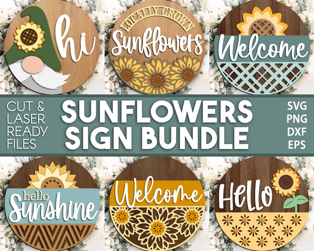 Sunflowers Laser Sign Bundle, Round Door Hanger Svg, Glowforge Laser ...
