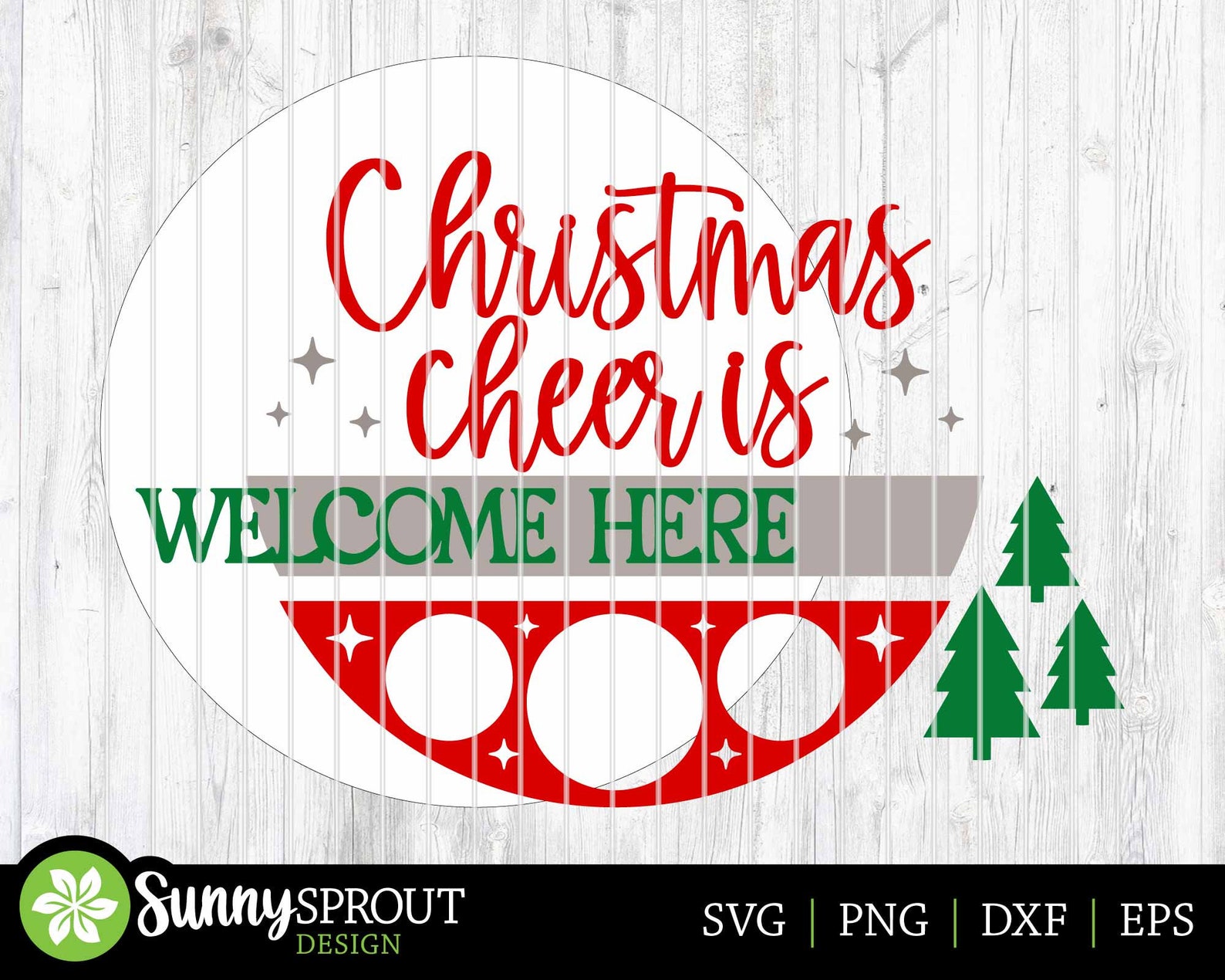 Christmas Cheer Welcome Here Sign, Round Door Hanger Svg, Glowforge ...