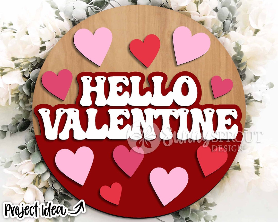 Hello Valentine Retro Heart Sign, Digital Download, Round Door Hanger ...