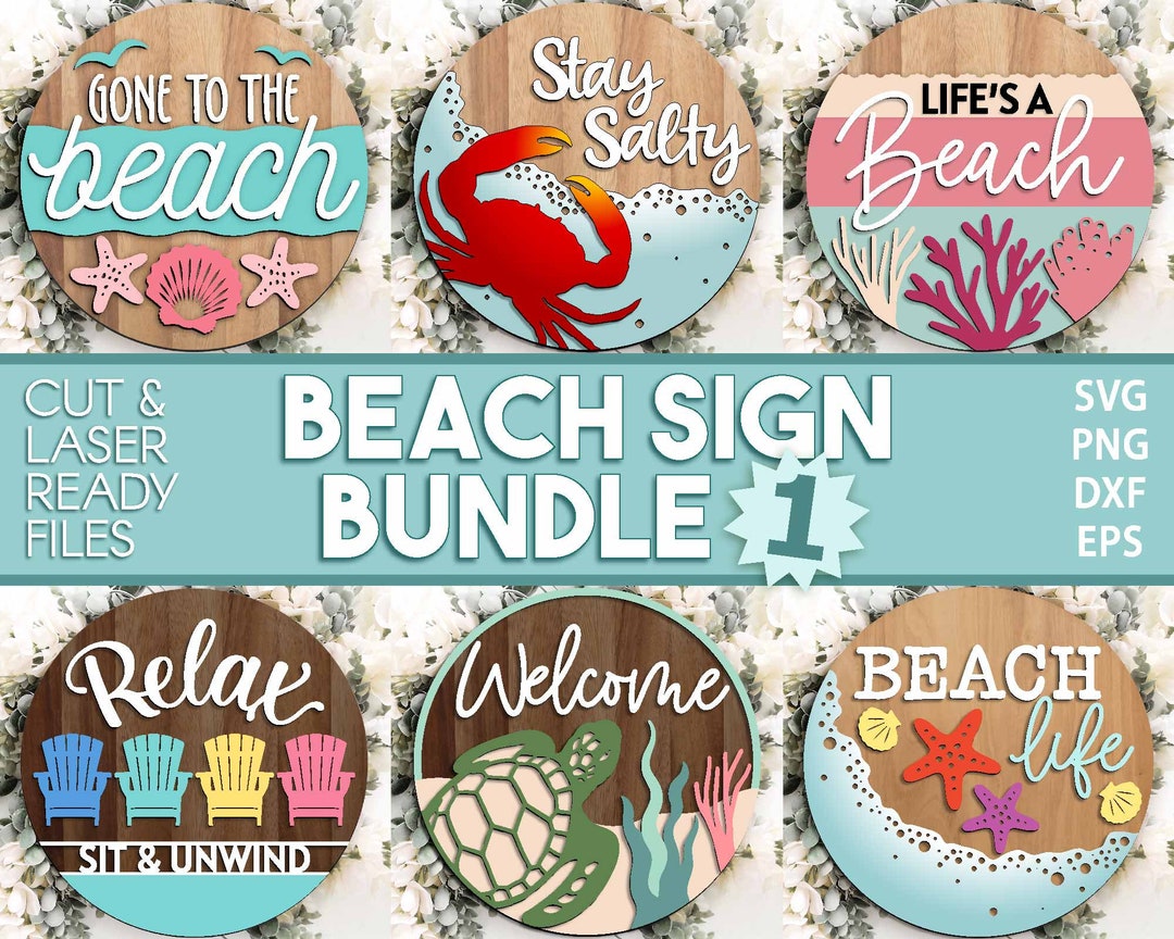 Beach Theme Sign Bundle, Digital Download, Round Door Hanger Svg ...
