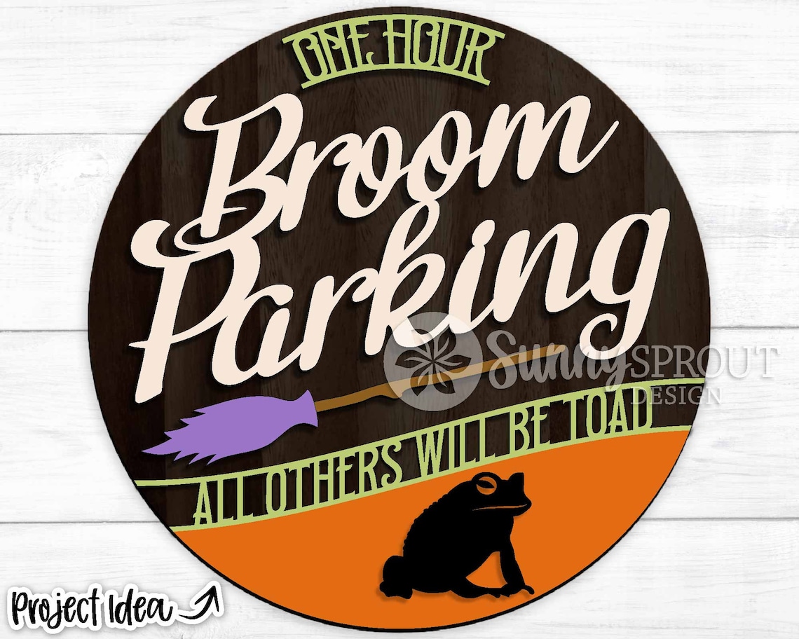 Broom Parking Round Sign, Digital Download, Halloween Door Hanger Svg ...