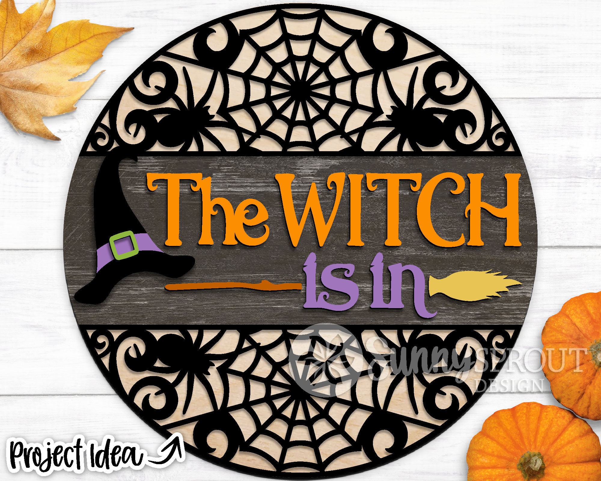 The Witch is in Sign, Round Door Hanger, Glowforge Laser File, Cricut ...