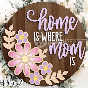 Home is Where Mom is Floral Sign, Digital Download, Round Door Hanger ...
