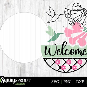 Welcome Hummingbird Flower Sign, Digital Download, Round Door Hanger ...