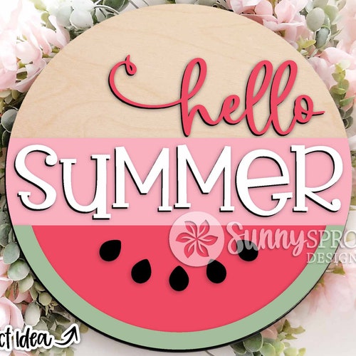 Hello Summer Welcome Sign Round Door Hanger Svg Summer Sign Etsy