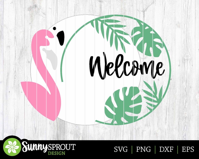 Welcome Flamingo Leaf Sign Digital Download Round Door - Etsy