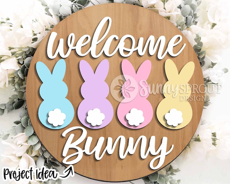 Welcome Bunny Tail Sign Digital Download Round Door Hanger - Etsy
