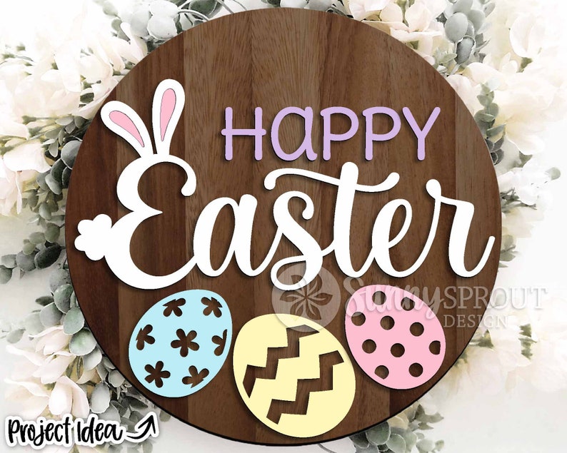 Happy Easter Bunny Eggs Sign, Digital Download, SVG Laser Cut File ...