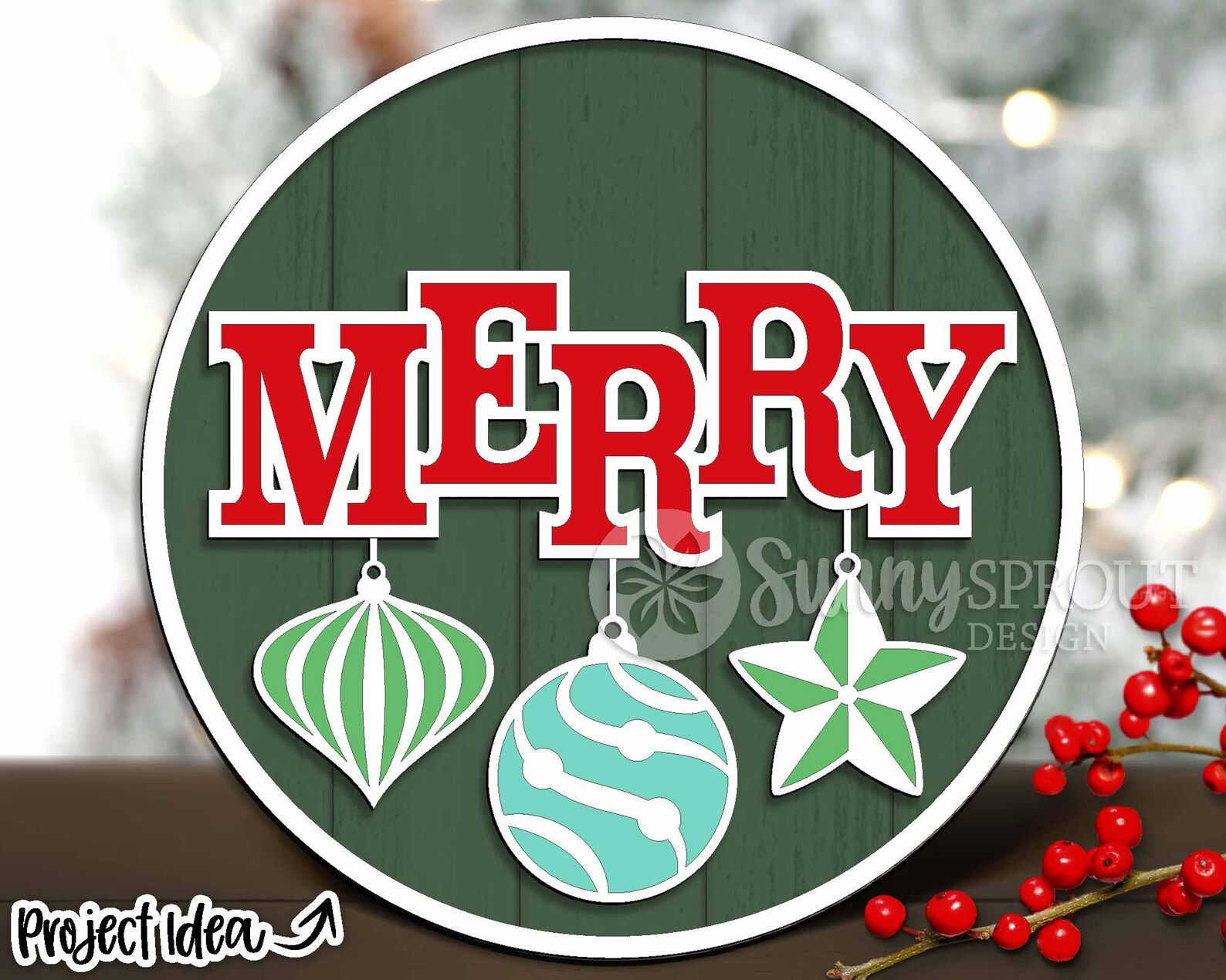Merry Ornament Sign DIGITAL Download Round Door Hanger File - Etsy