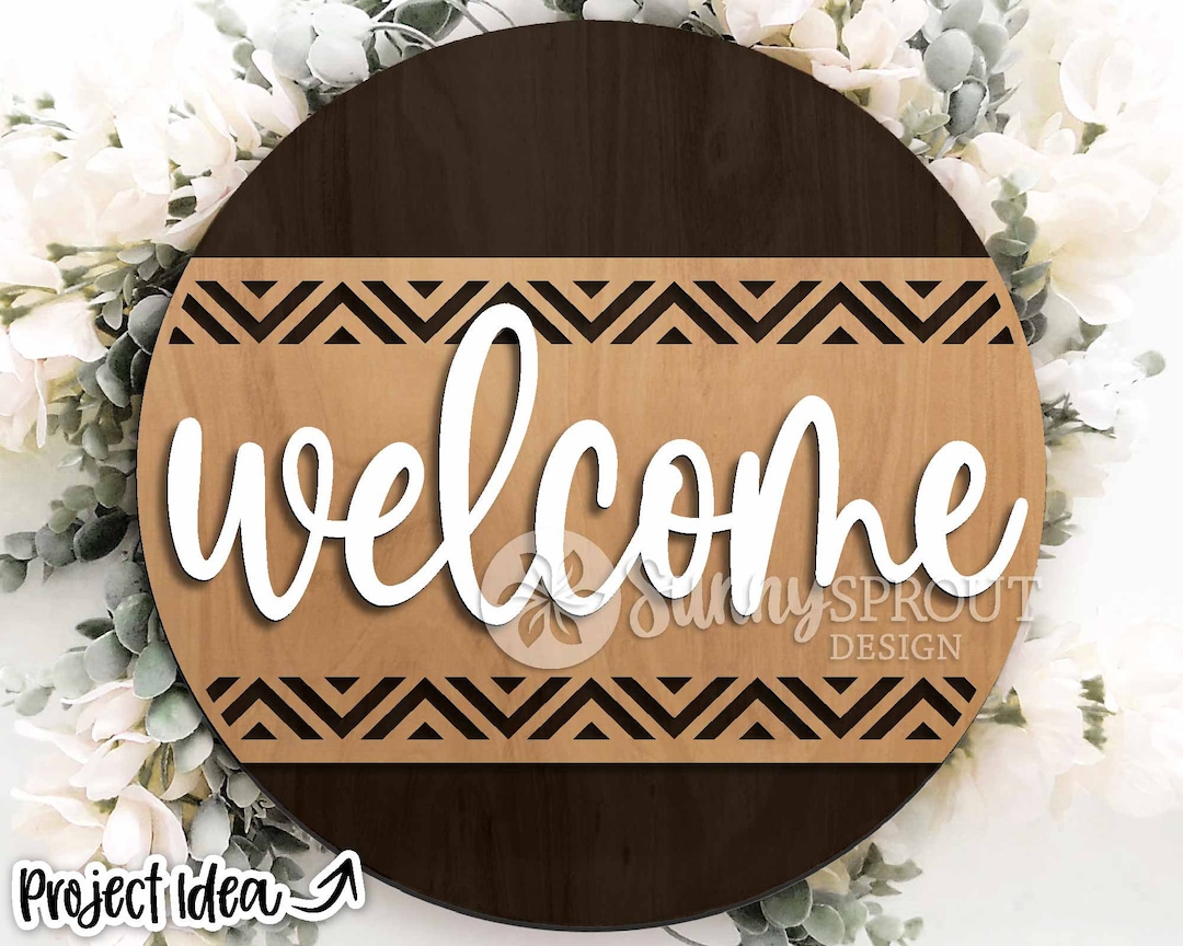 Welcome Geometric Pattern Sign, Digital Download, Round Door Hanger Svg ...
