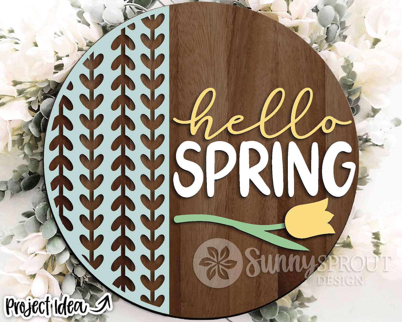 Hello Spring Vertical Pattern Sign, Round Door Hanger Svg, Spring ...