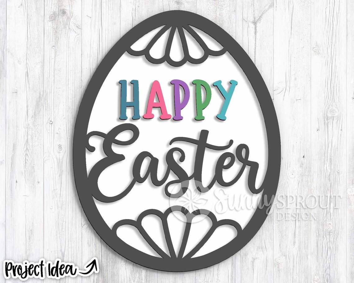 Happy Easter Egg Sign, Digital Download, Door Hanger SVG, Glowforge ...