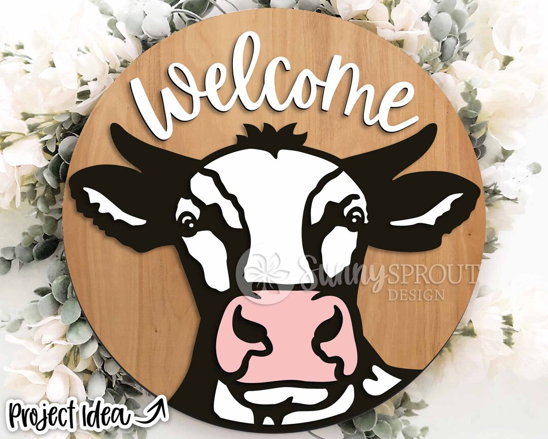 Welcome Cow Face Sign, DIGITAL Download, Round Door Hanger SVG ...